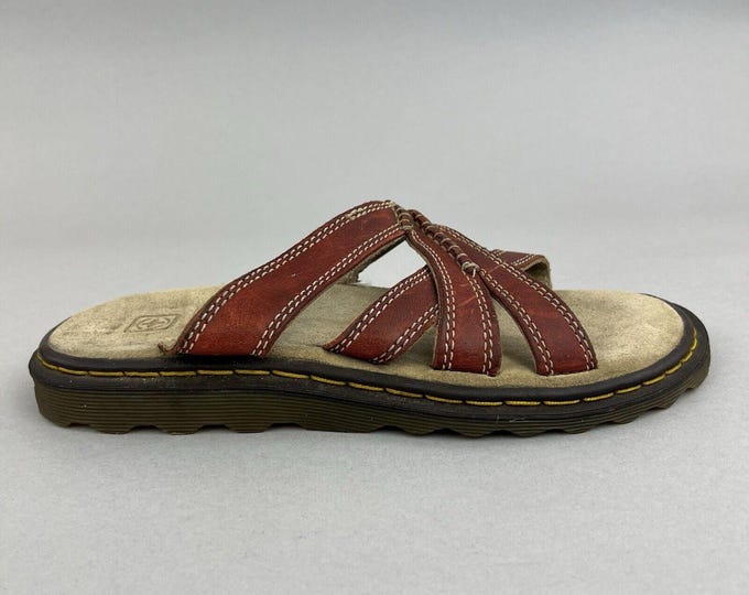 Dr Martens Vintage 3A83 Red Leather Slip on Cross Strappy Slider ...