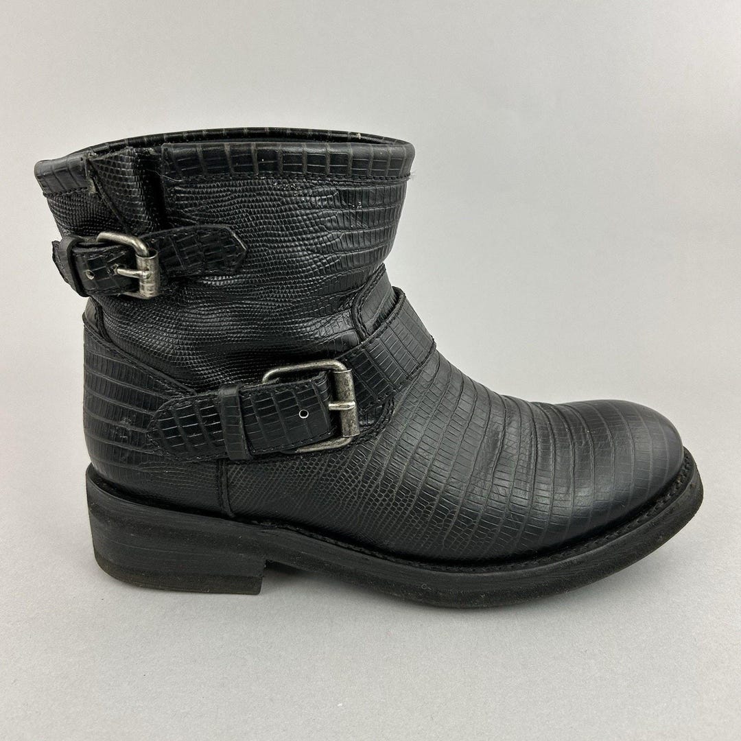 Ash Black Leather Ankle Biker Rugged Combat Bootie Festival Retro Boots ...