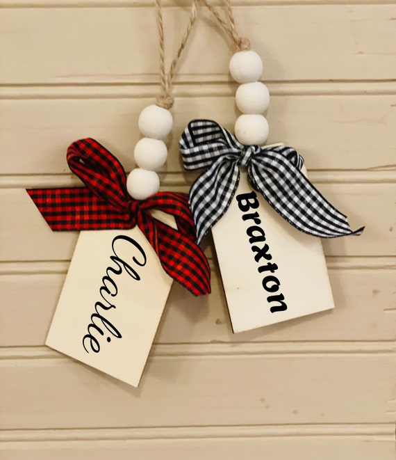 Personalized Wood Beaded Name Tags Ornaments Stockings Name - Etsy