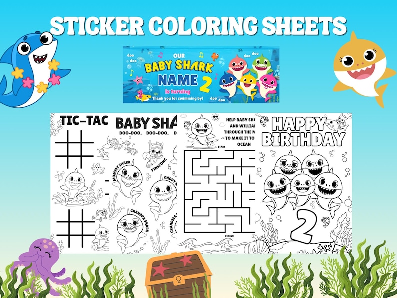 Personalized Shark Birthday Coloring Pages | Under the Sea Party ...