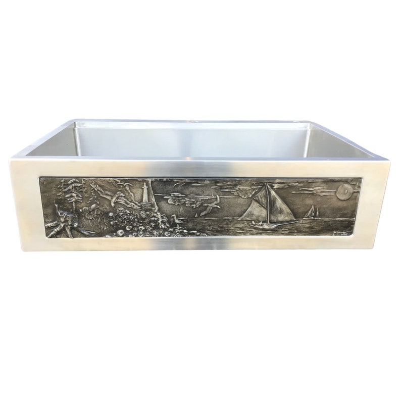 Farm Sink With Seascape Art Front. Apron Front Kitchen Sink. - Etsy