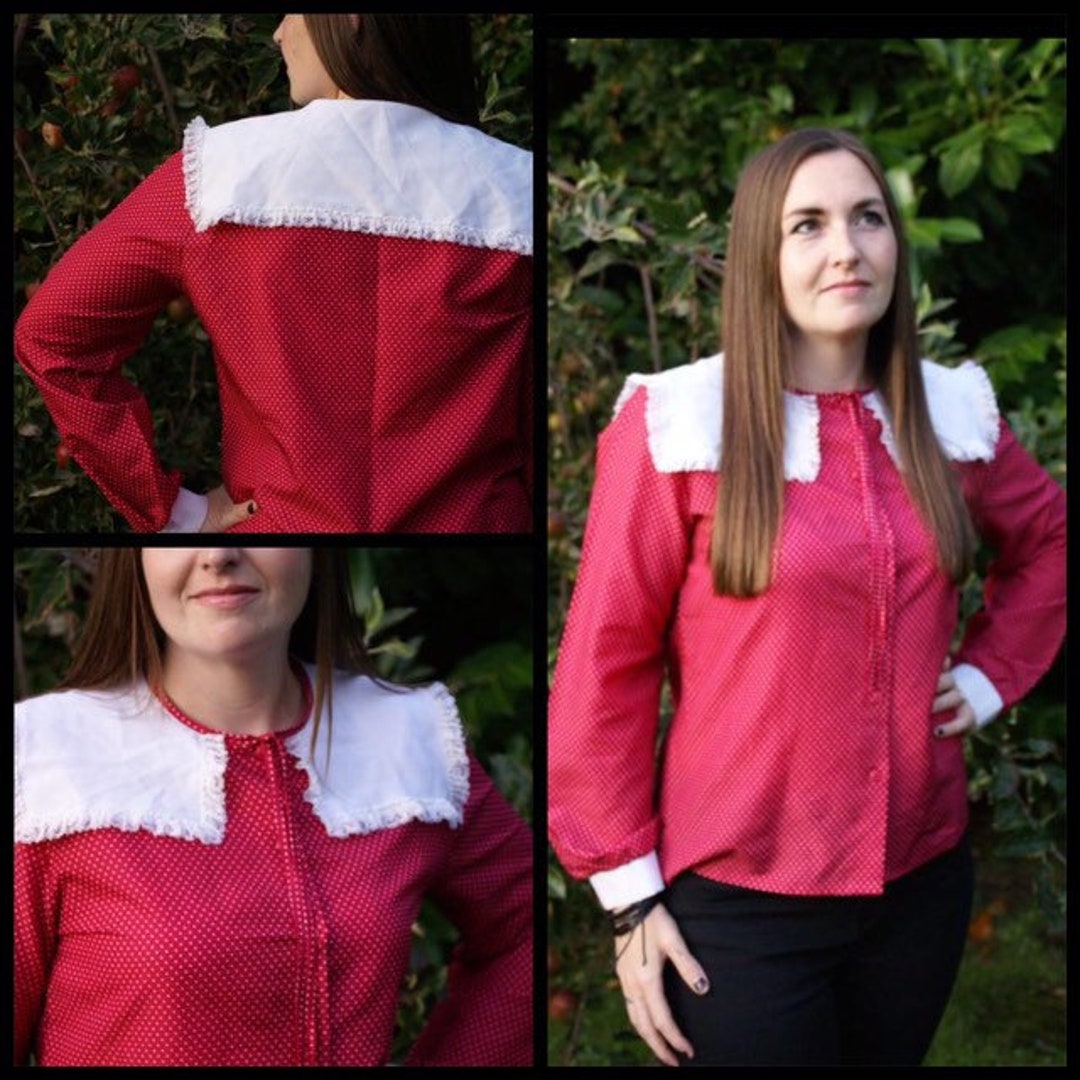 Vintage 70's Red & White Polka Dot Bibbed Shirt Cowgirl Rockabilly ...
