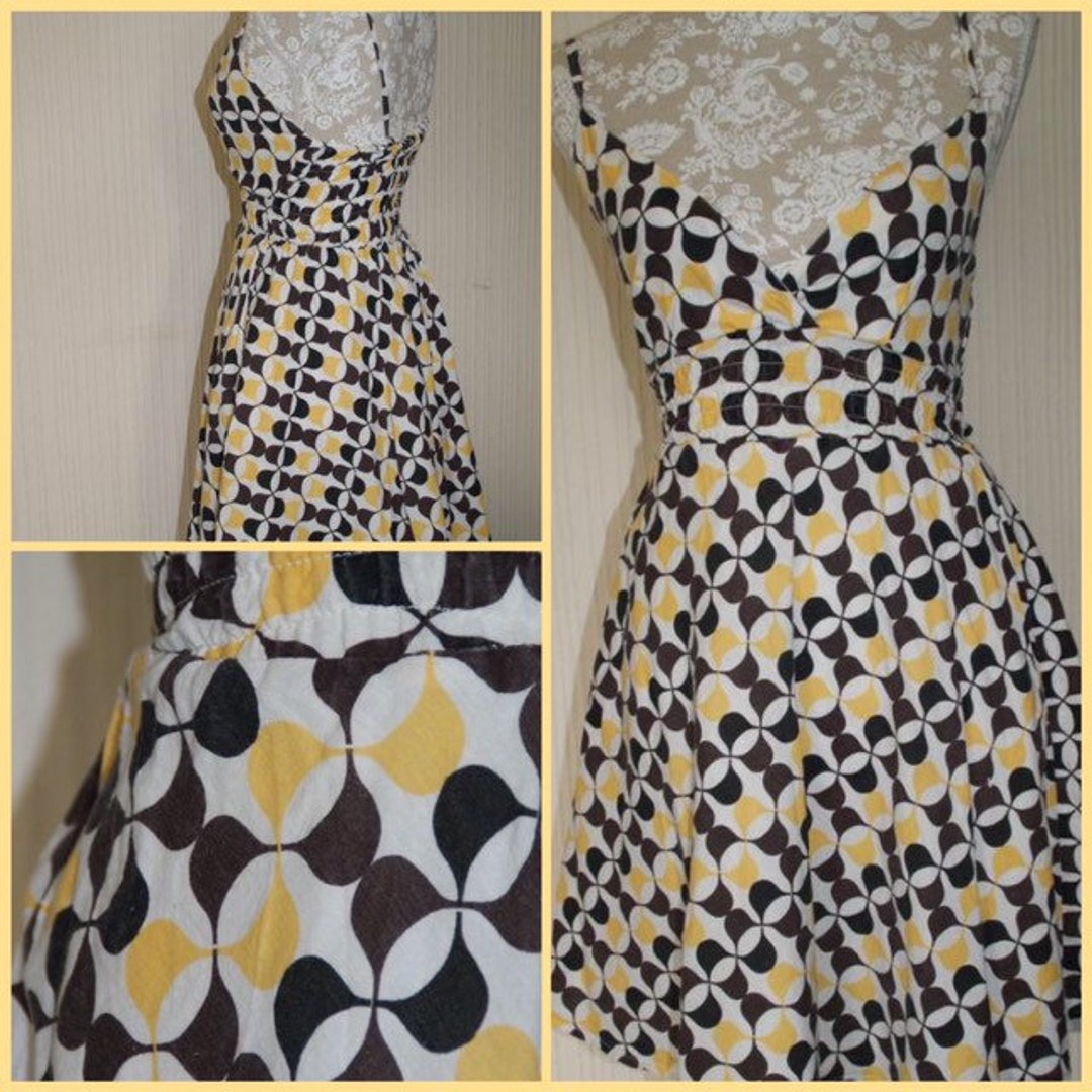 Retro 50's Style Pop Boutique Yellow & Brown Patterned Swing Dress ...