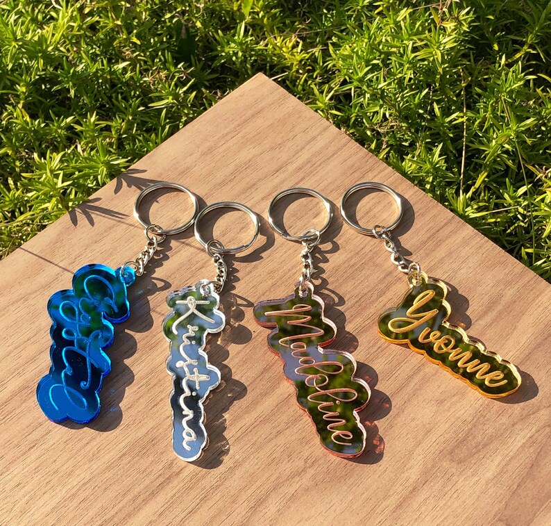 Mirror Name Keychain Custom Personalized Pearl Engraved - Etsy