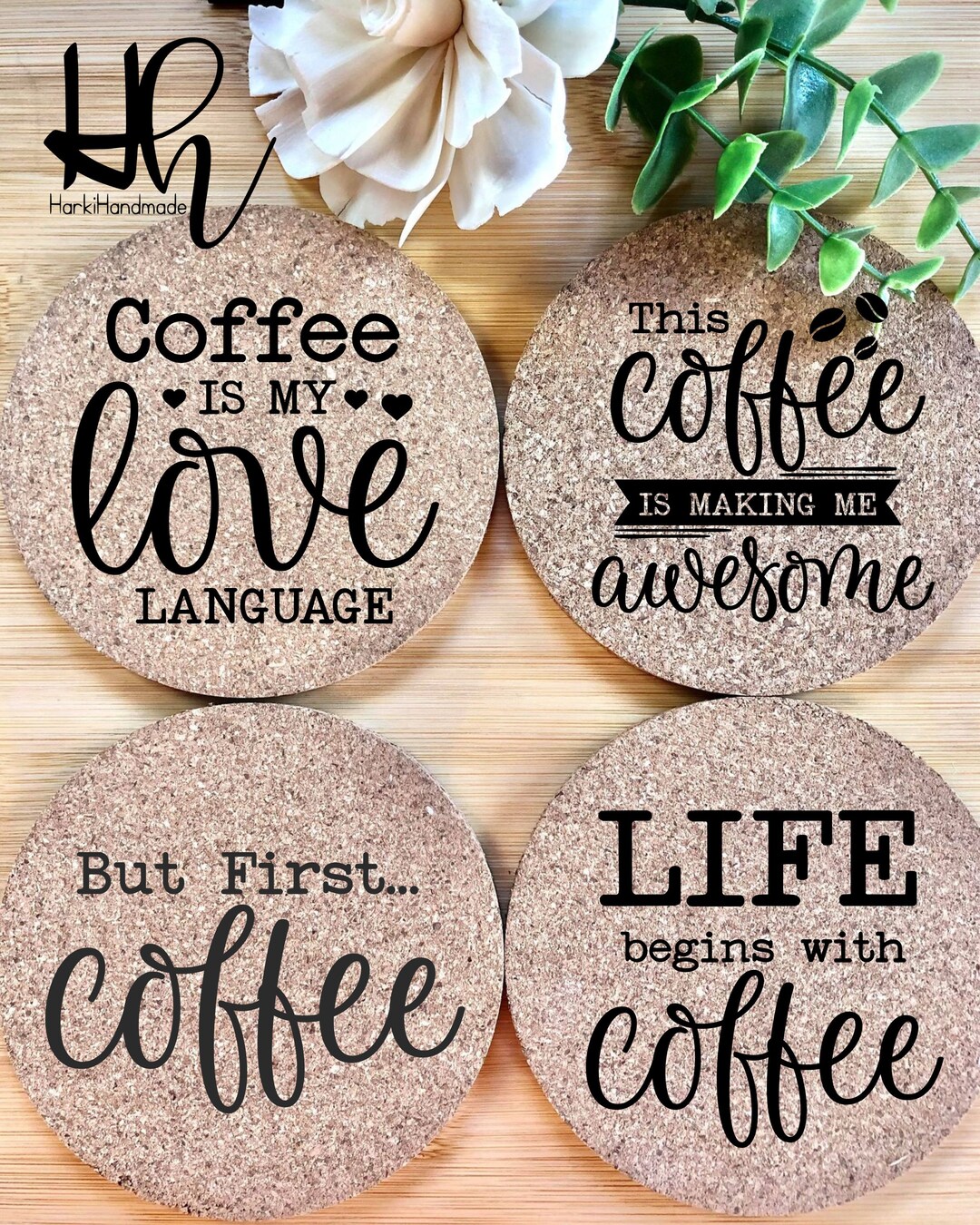 Coffee Theme Cork Coasters Custom Coasters Set of 4 - Etsy
