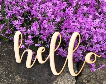 Hello Script Word Wood Sign Wooden Words Sign Art Rustic - Etsy