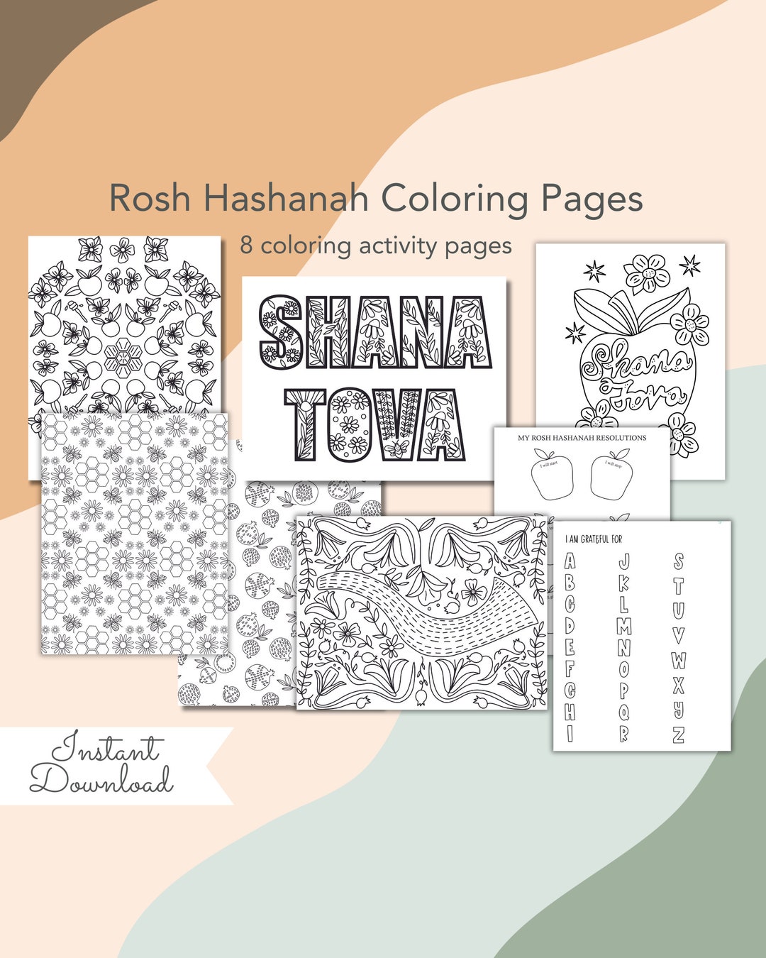 Rosh Hashanah Activity Coloring Book for Jewish Holidays Printable ...