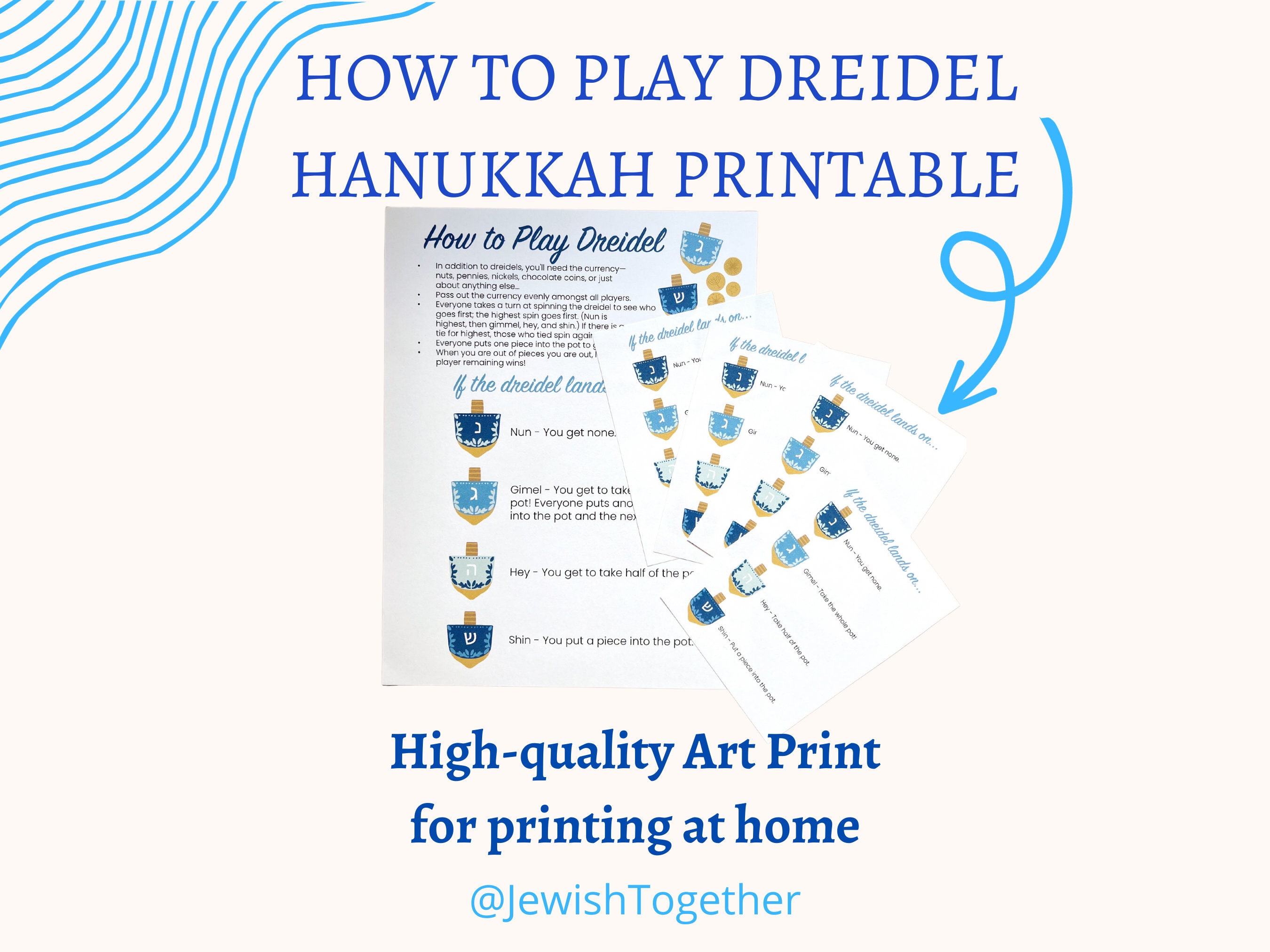 How to Play the Dreidel Game Art Print Hanukkah Printable Hand-drawn ...