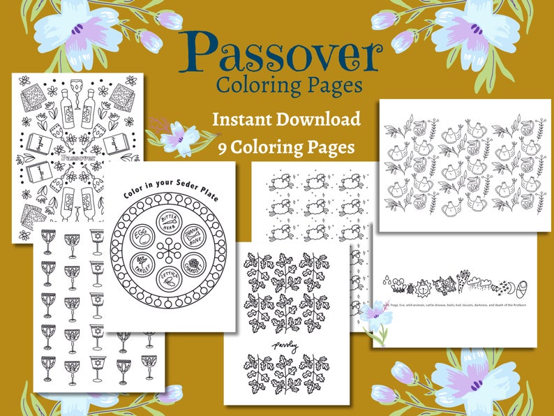 Passover Coloring Pages for Jewish Holiday Seder Plate and Wine Cups ...