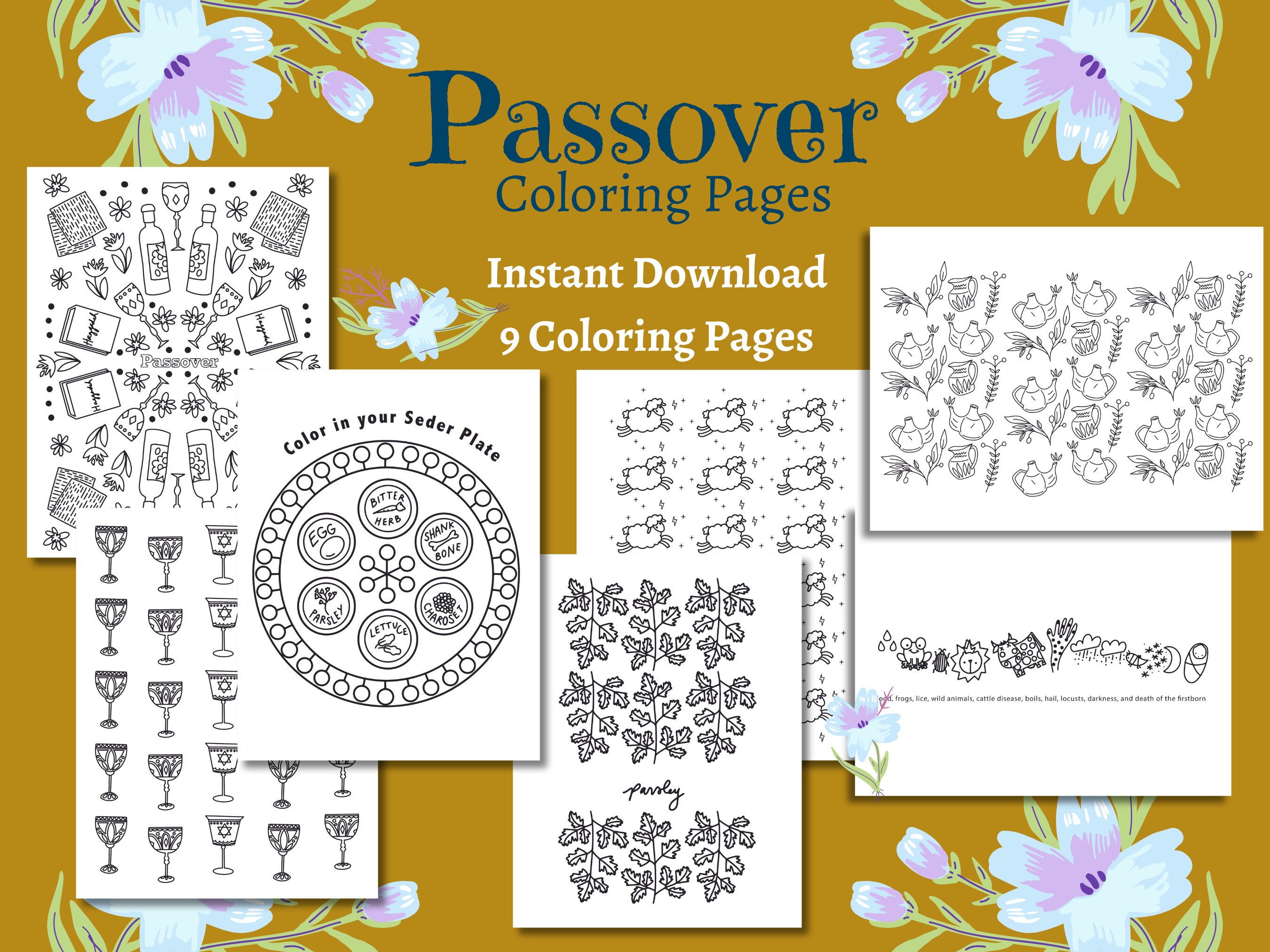 Passover Coloring Pages for Jewish Holiday Seder Plate and Wine Cups ...