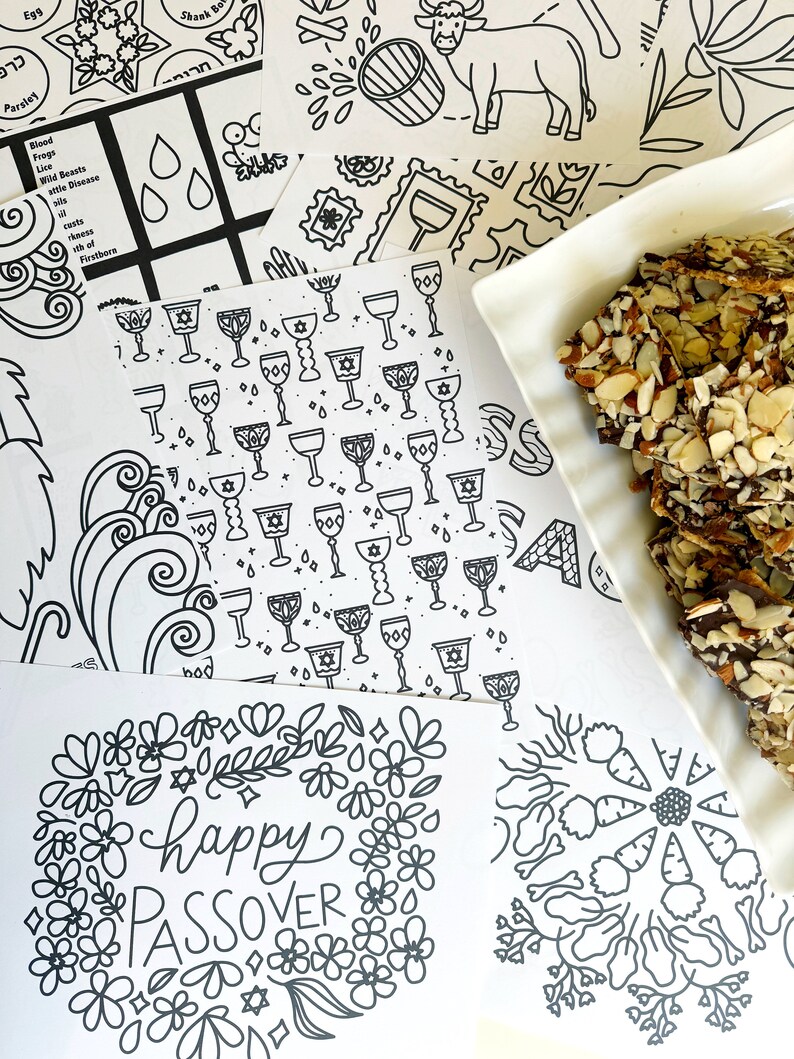 Passover Coloring Activity for Seder Plate, Baby Moses, Flowers ...