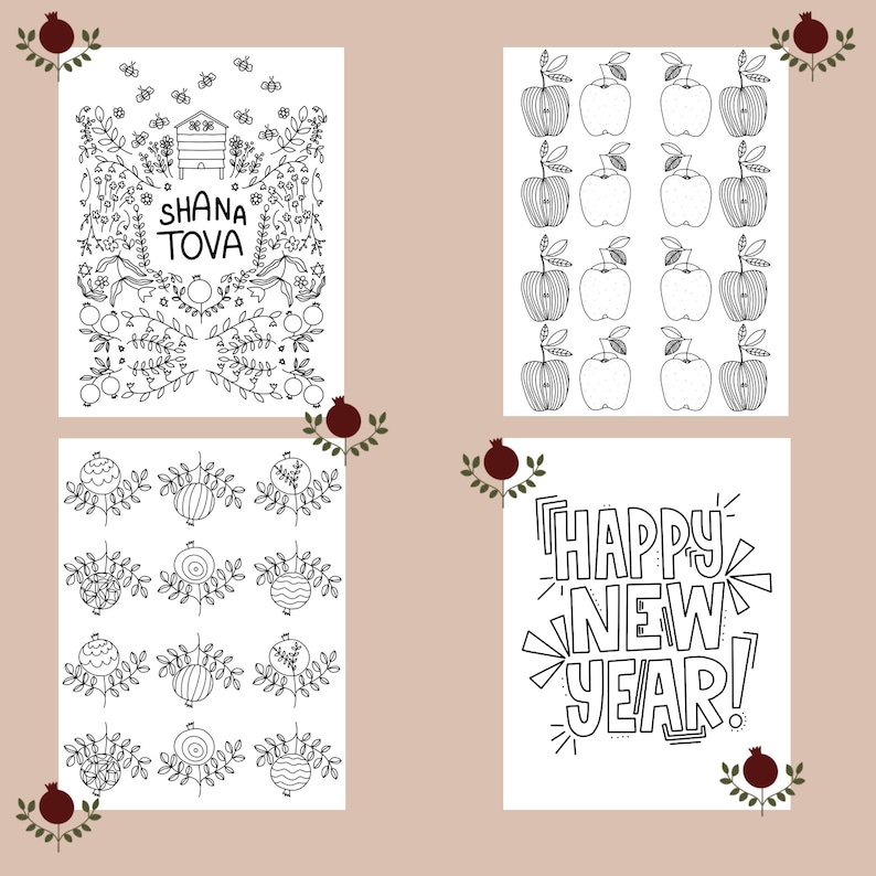 Rosh Hashanah Printable Coloring Pages for Instant Download of Jewish ...