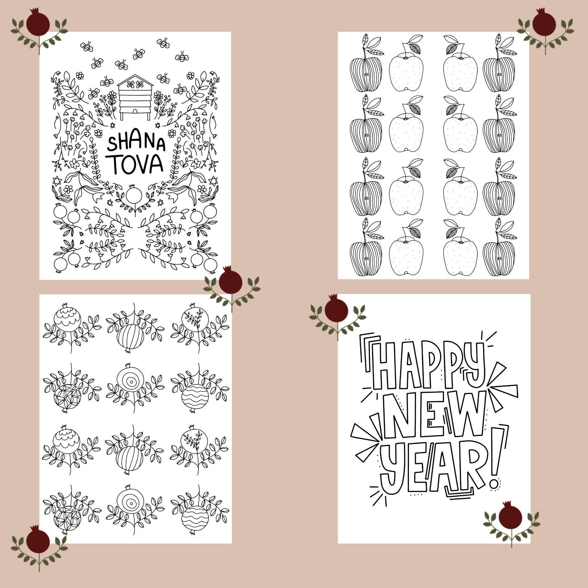 Rosh Hashanah Printable Coloring Pages for Instant Download of Jewish ...