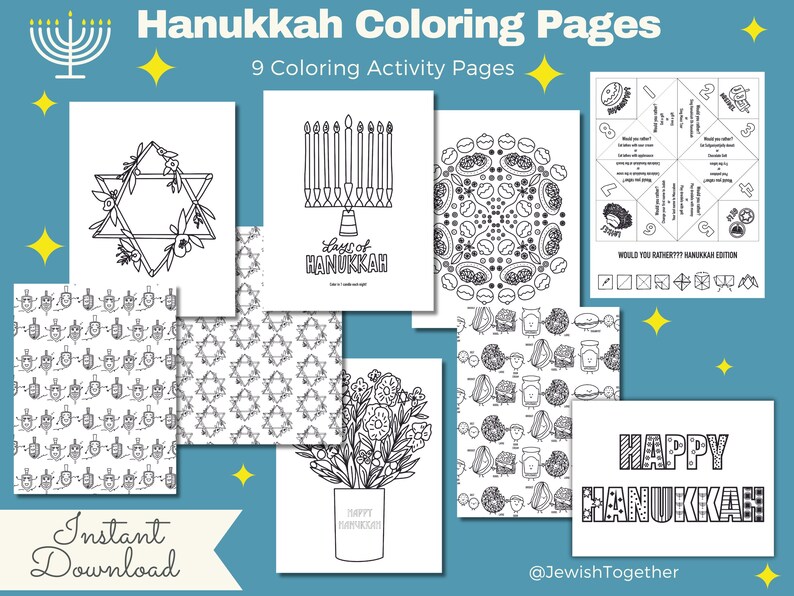 Hanukkah Printable Coloring Pages Book Kids Hanukkah Activity, Jewish ...