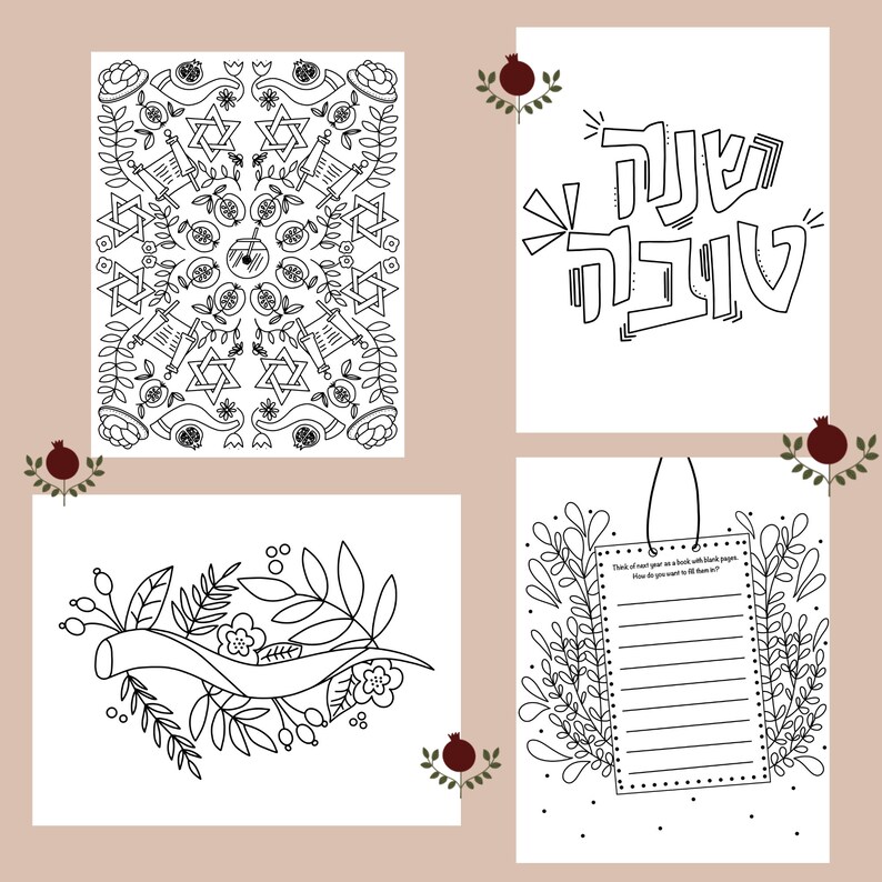 Rosh Hashanah Printable Coloring Pages for Instant Download of Jewish ...