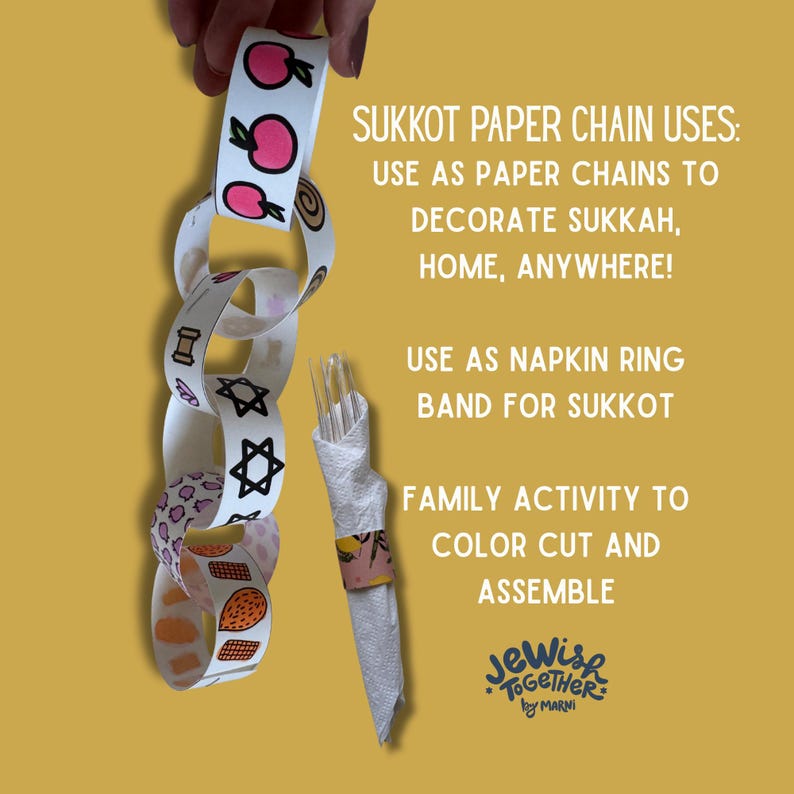 Sukkot Printable Paper Chain & Napkin Wraps | DIY Sukkah Decor, Jewish ...