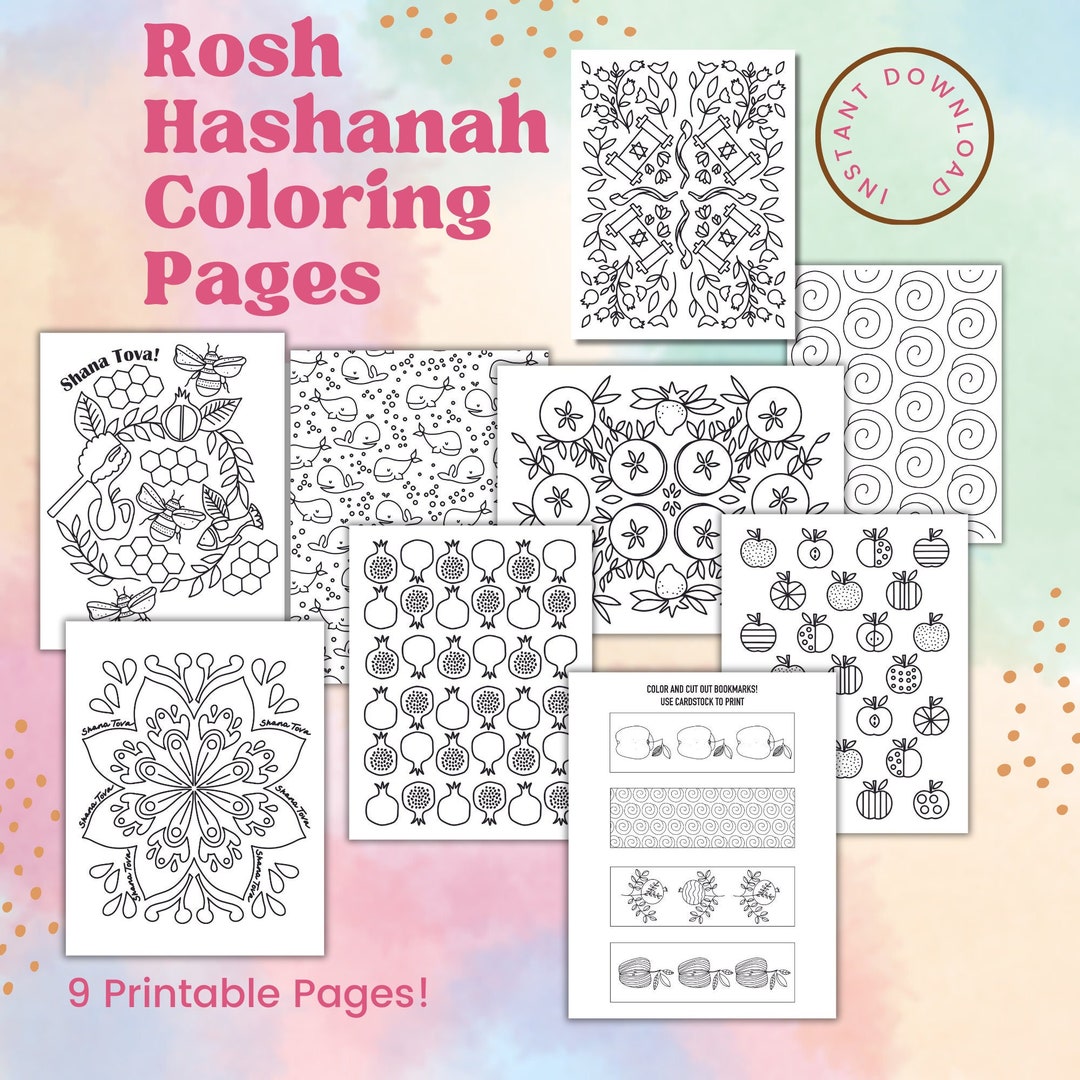 Rosh Hashanah Digital Coloring Book, Printable Coloring Pages for ...
