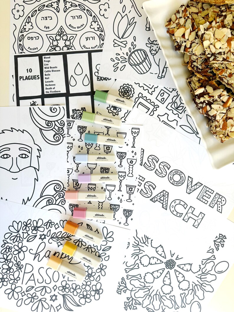 Passover Coloring Activity for Seder Plate, Baby Moses, Flowers ...