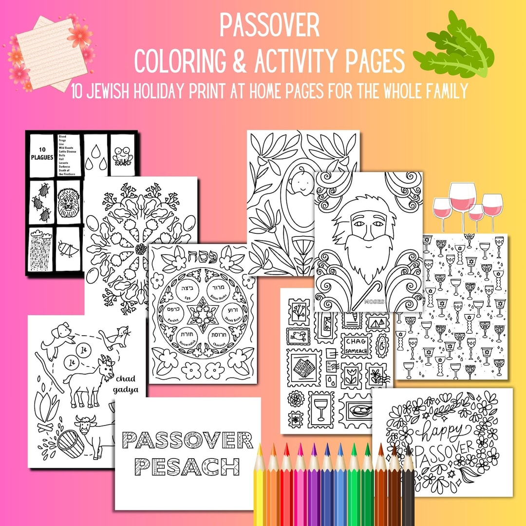 Passover Coloring Activity for Seder Plate, Baby Moses, Flowers ...