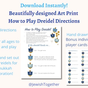 How to Play the Dreidel Game Art Print / Hanukkah Instant PDF Printable ...