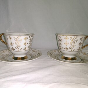 Golden Leaf Design Teacups set of 2 - Etsy