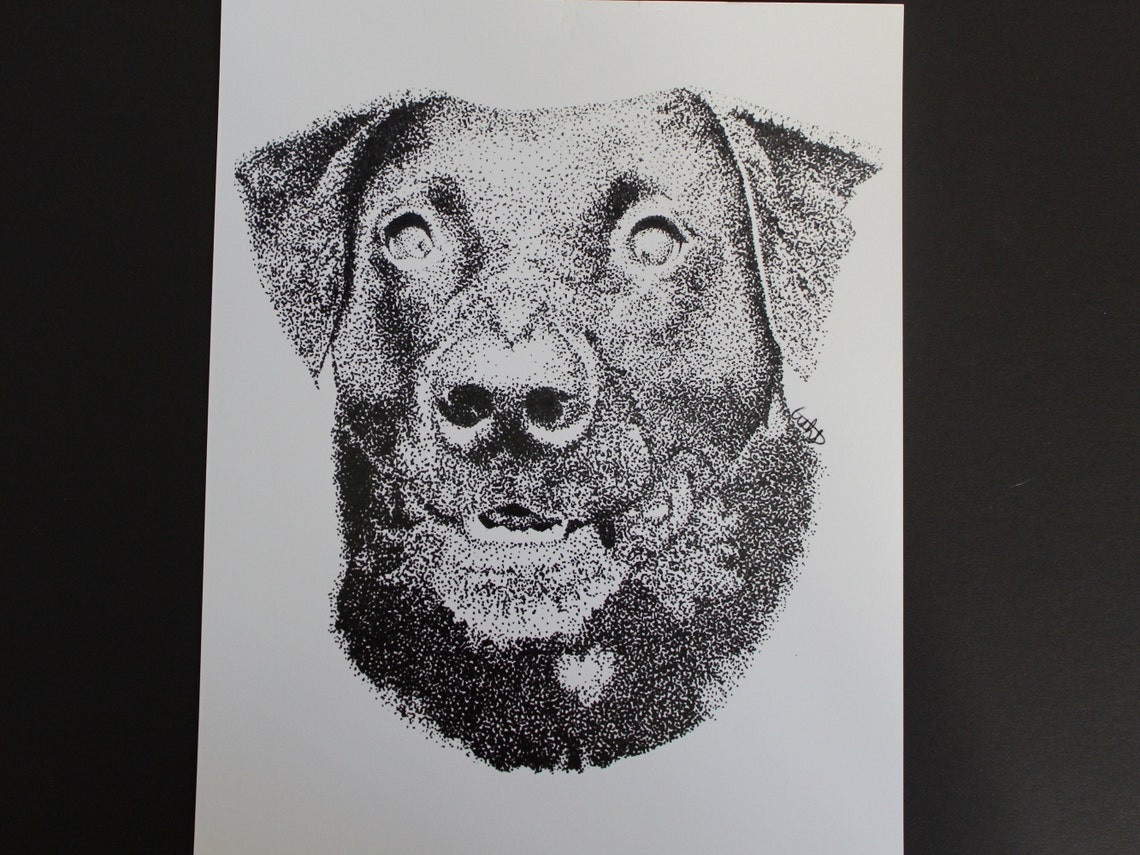 DOG 8x10 Art Print Pointillism Pen and Ink | Etsy