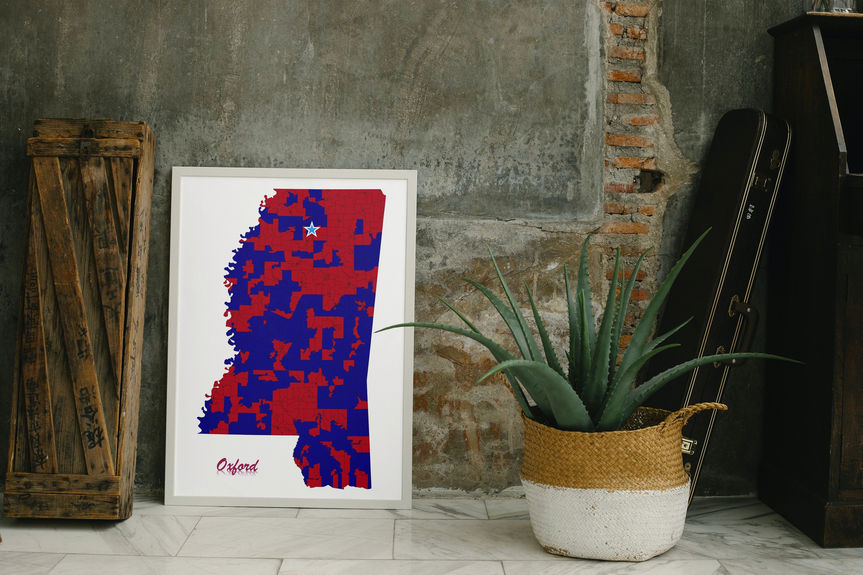 State of Mississippi Map Art (set of 5) School Colors Wall Decor - Ole ...