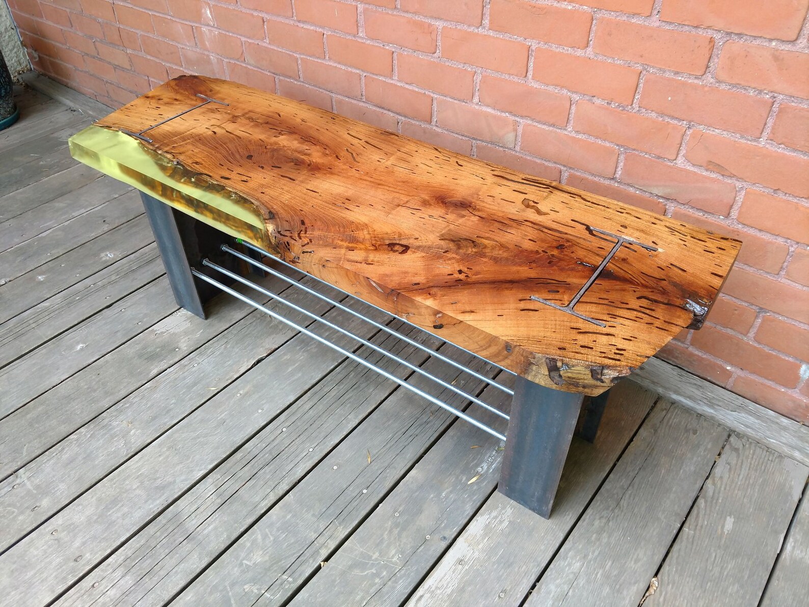Live Edge Epoxy Resin Industrial Bench - Etsy