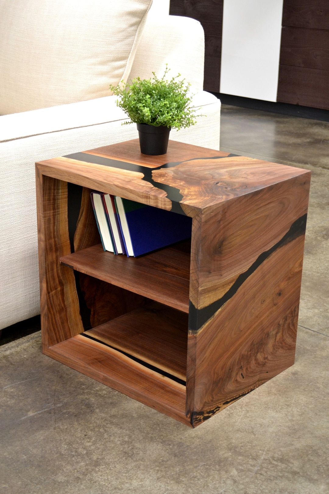 Unique Side Table, Small Epoxy Table, Black Epoxy Table, Night Stand ...