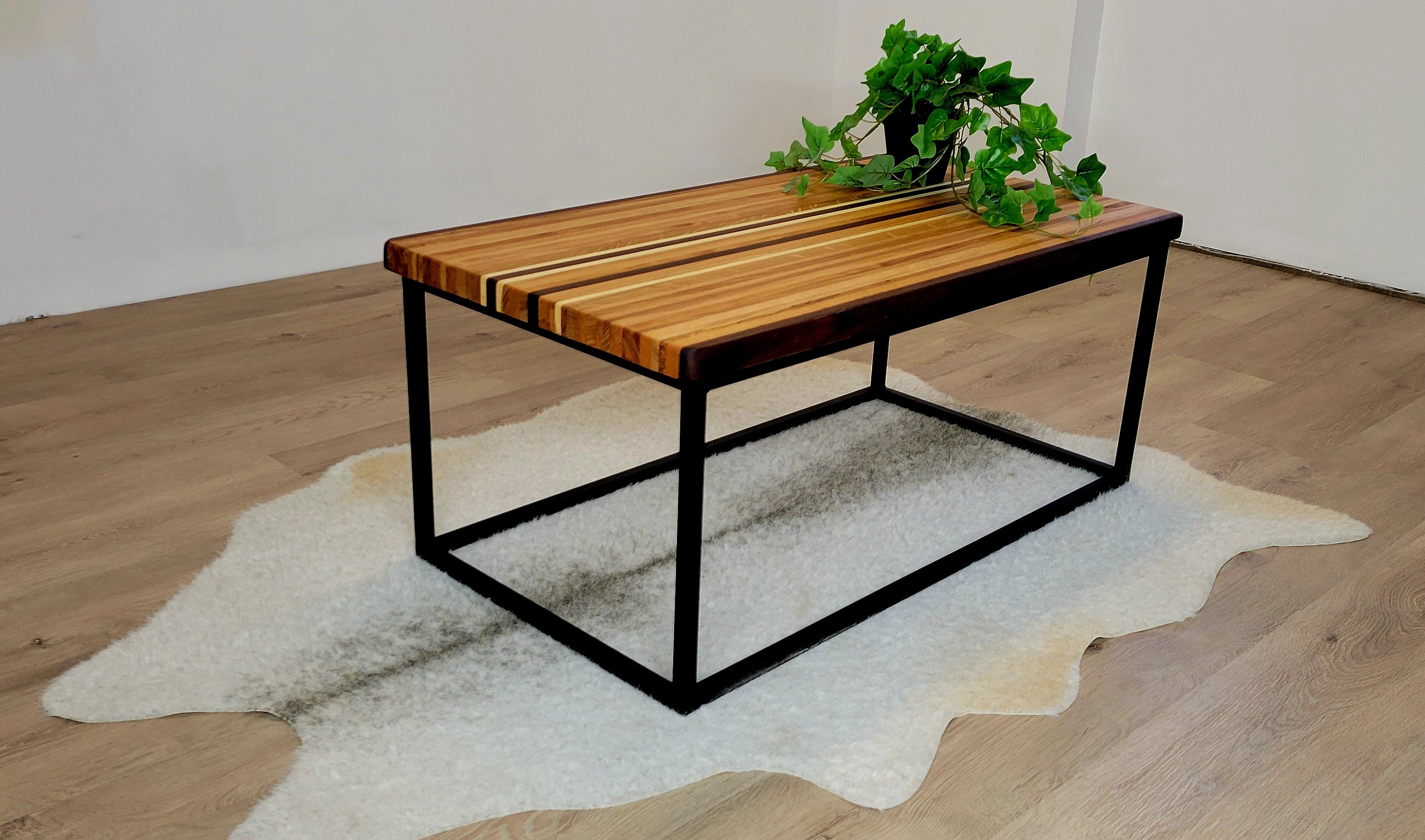 Butcher Block Table Solid Wood Coffee Table Wood and Steel - Etsy