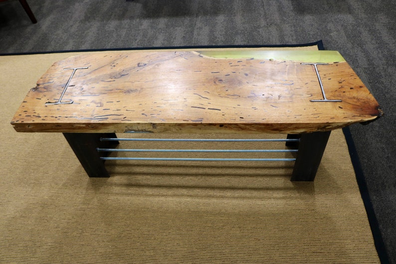 Live Edge Epoxy Resin Industrial Bench - Etsy