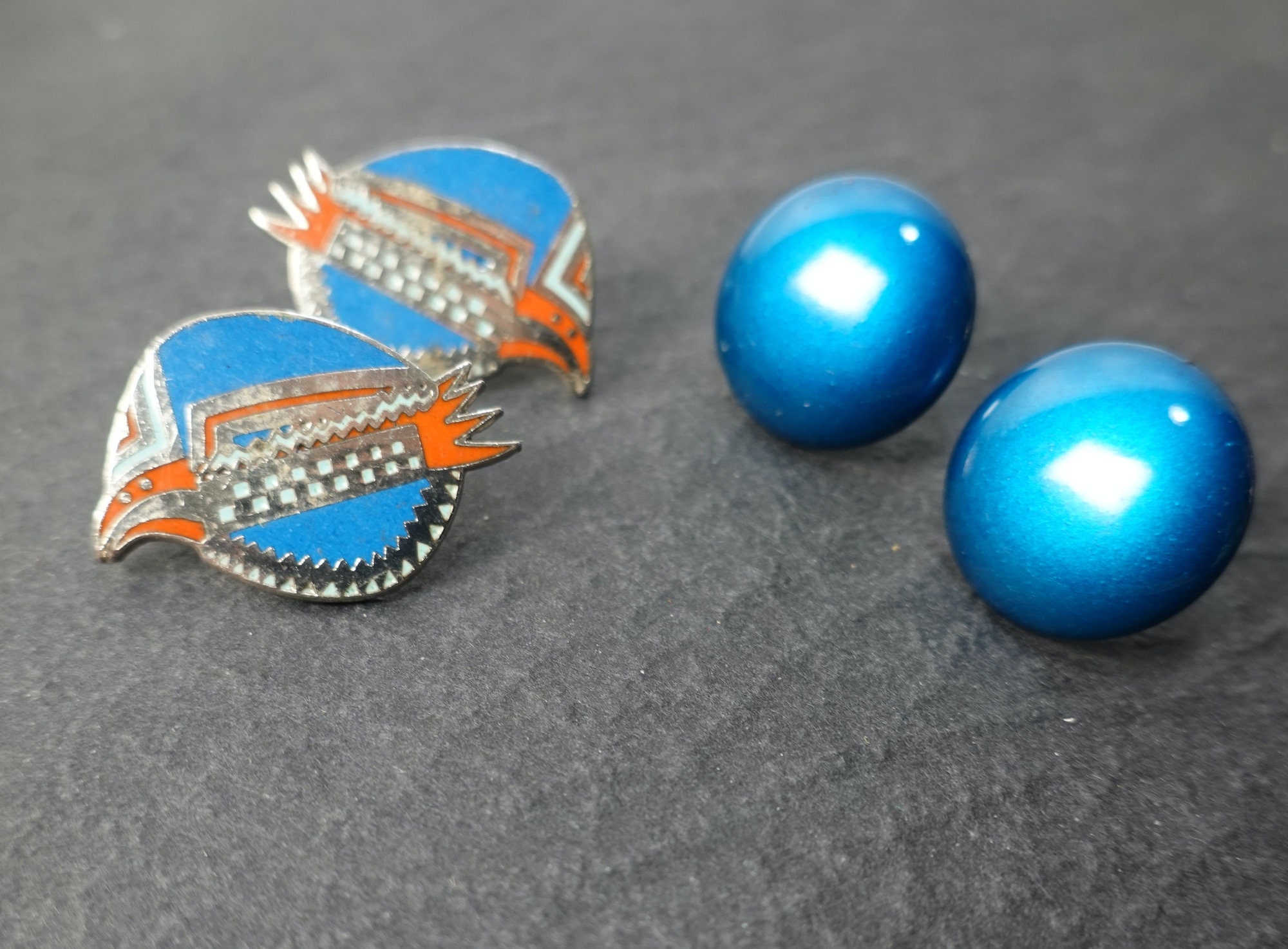 LOT OF 2 Vintage 1980s Early 1990s Era Metallic Blue Button & Tribal ...