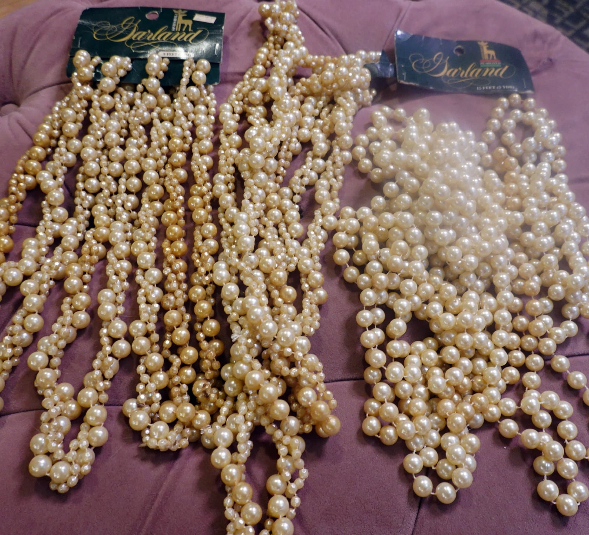 Vintage Pearlized Garland 48 Feet Total 2 Different Styles With ...