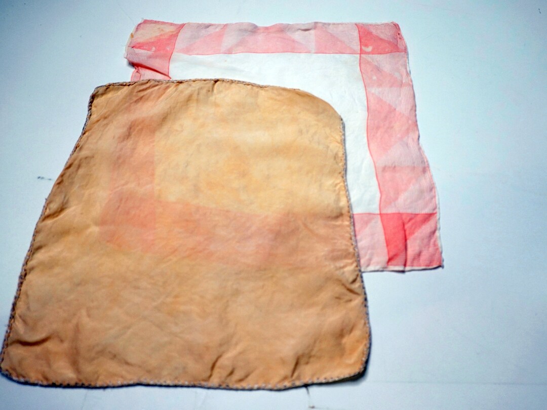 2 Antique Silk Handstiched Hemmed Printed Pink and White Plaid Border ...