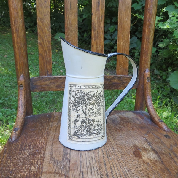 White Enamel Pitcher - Etsy