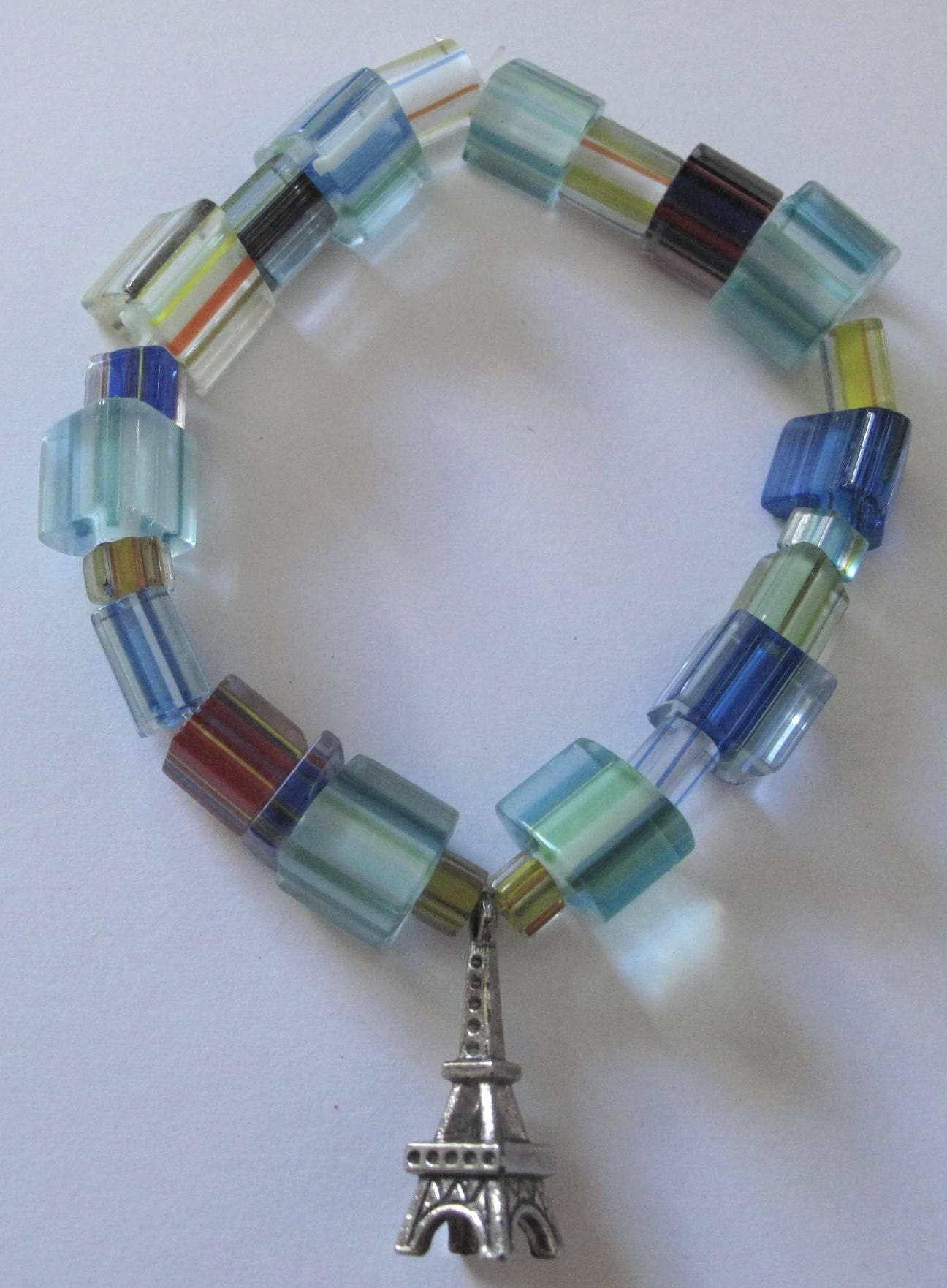 Multi-color Plastic Tubular Bead Stretch Bracelet With Eiffel Tower ...