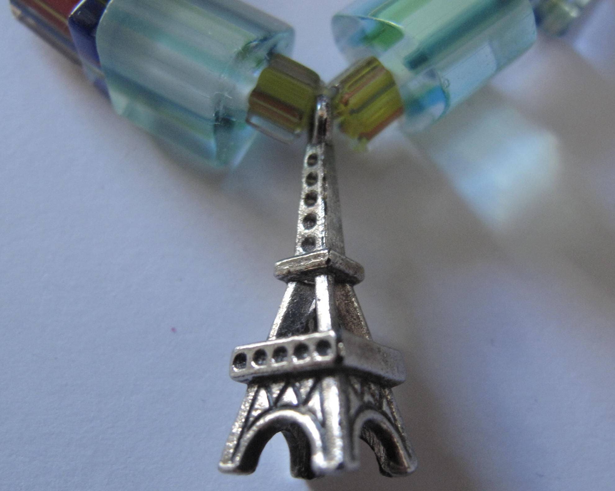 Multi-color Plastic Tubular Bead Stretch Bracelet With Eiffel Tower ...