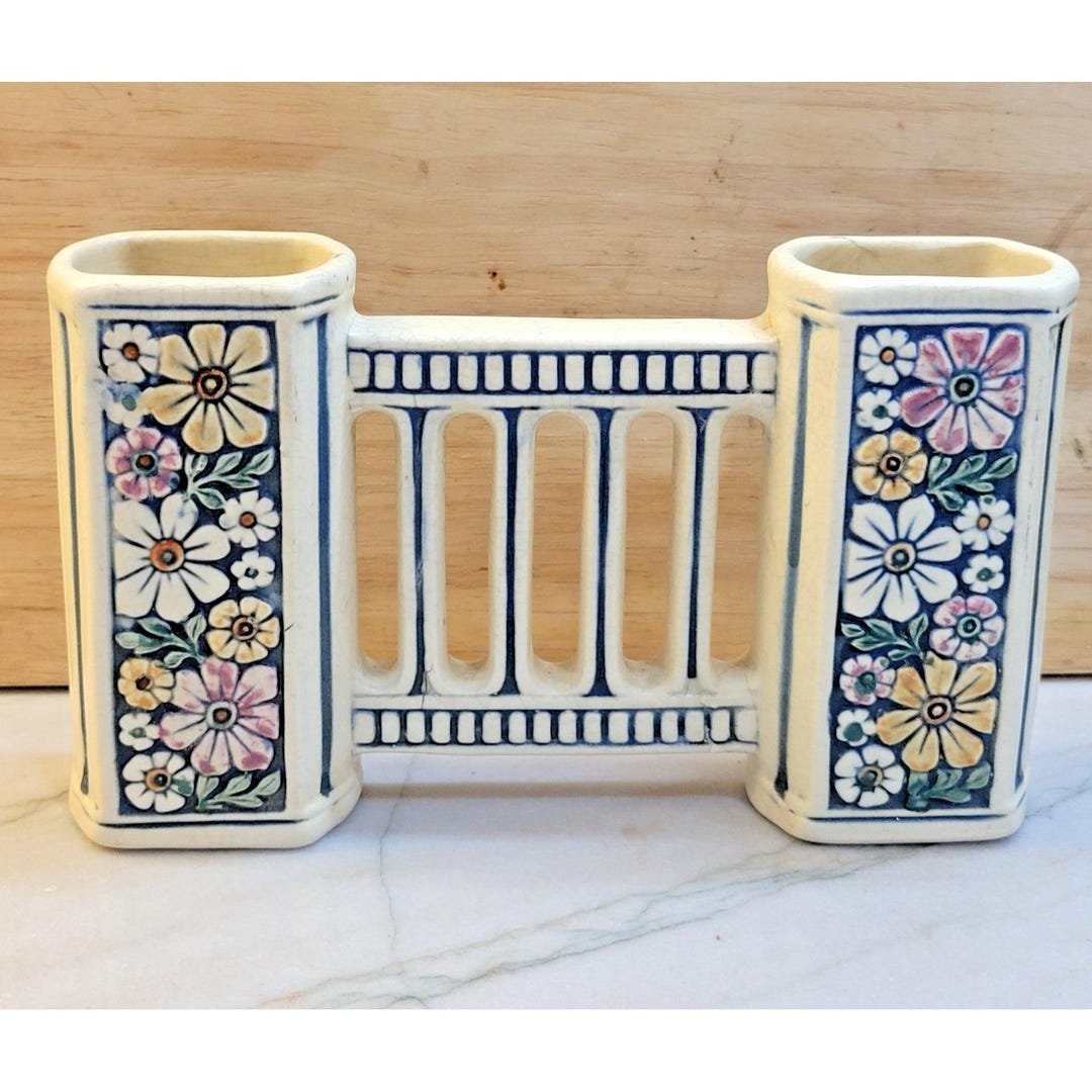 Antique 1905-1920 Edwardian Era Weller Pottery Florala Pattern Double ...