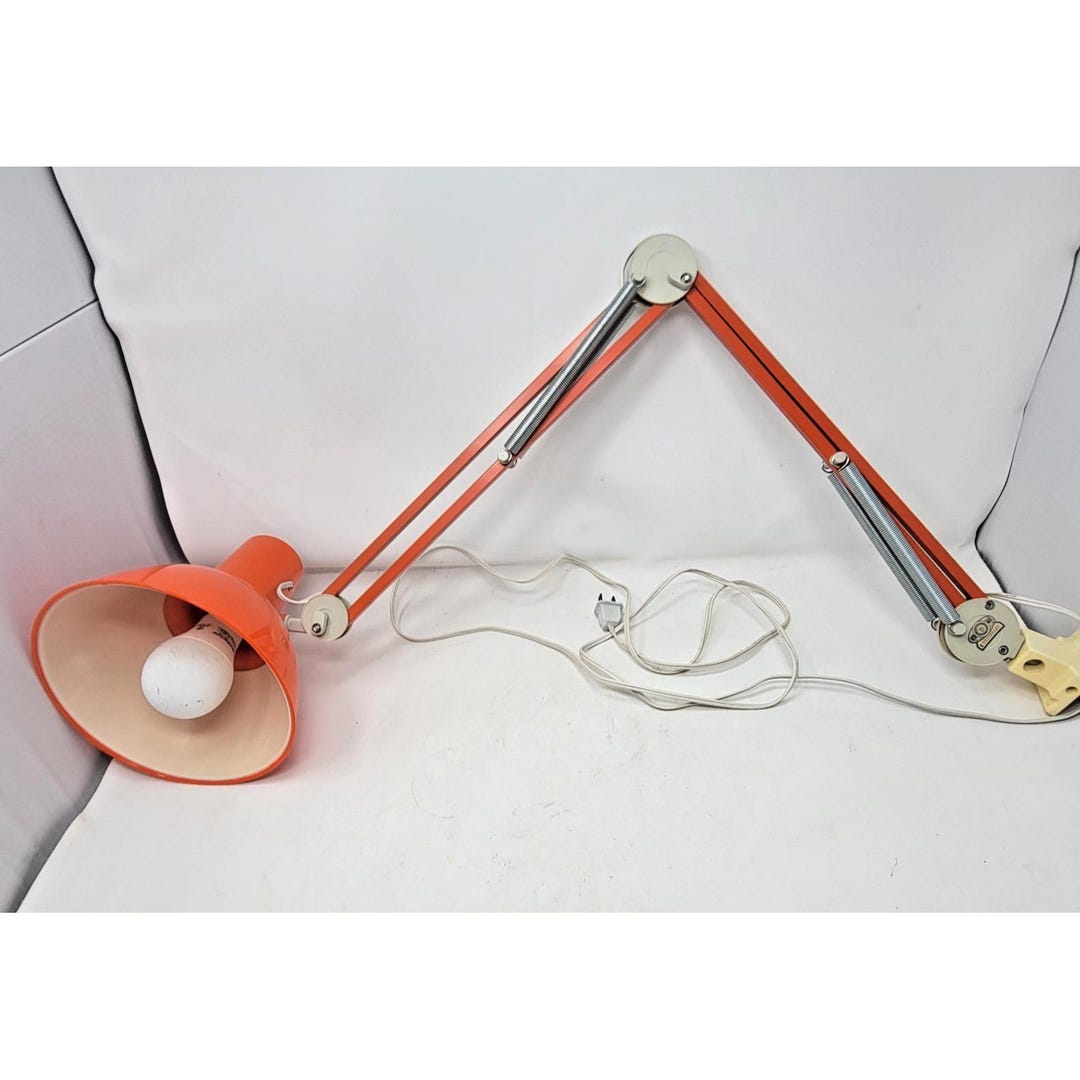 Vintage MCM IBEW Desk Adjustable Lamp Orange Articulating Arm No Clamp ...