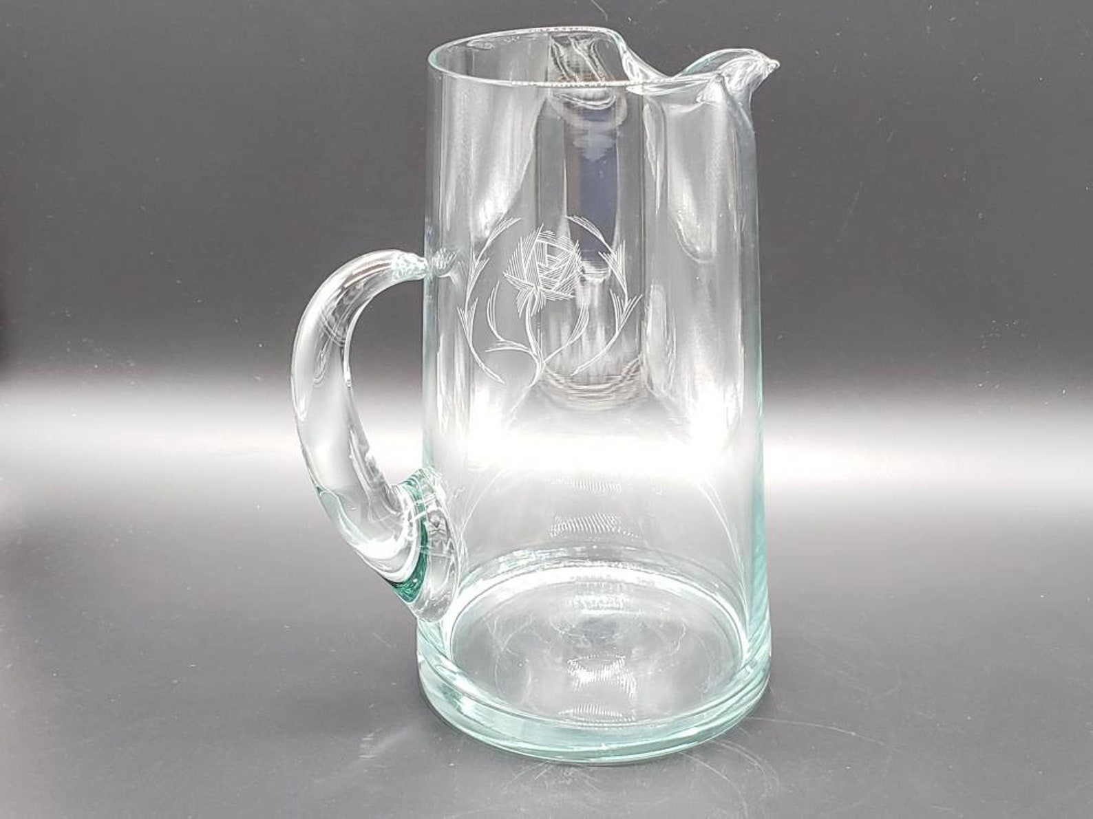 Etched Glass Cocktail Pitcher Art Deco Style Rose Design - Etsy