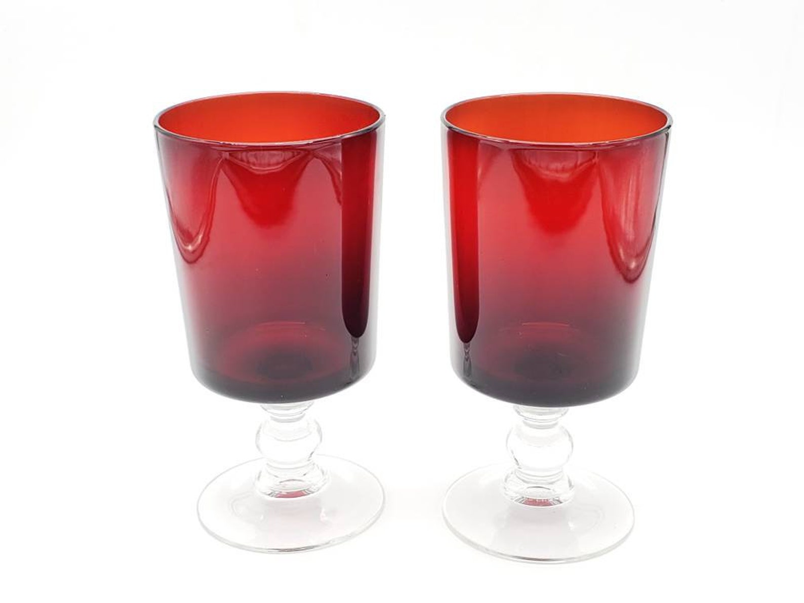 Wine Glasses by Luminarc France Set of 2 Ruby Red Barware - Etsy