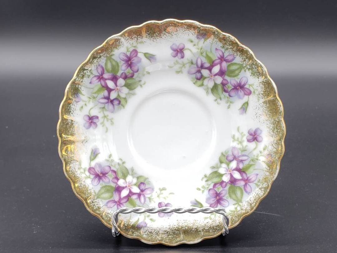 Vintage Royal Sealy, China Saucer, Violet Pattern, Gold Trim - Etsy