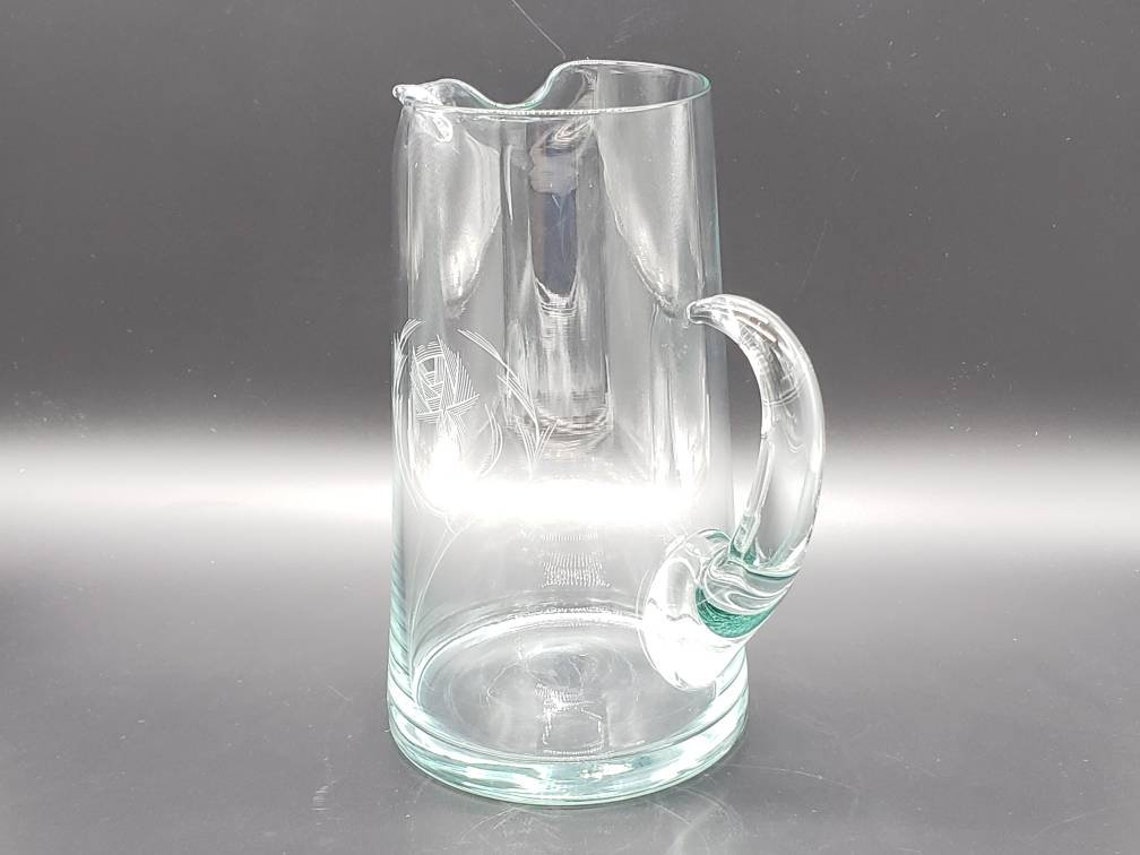 Etched Glass Cocktail Pitcher Art Deco Style Rose Design - Etsy