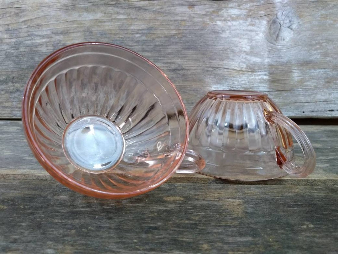 Hazel Atlas Depression Glass Pink Cups Aurora Pattern Set of | Etsy