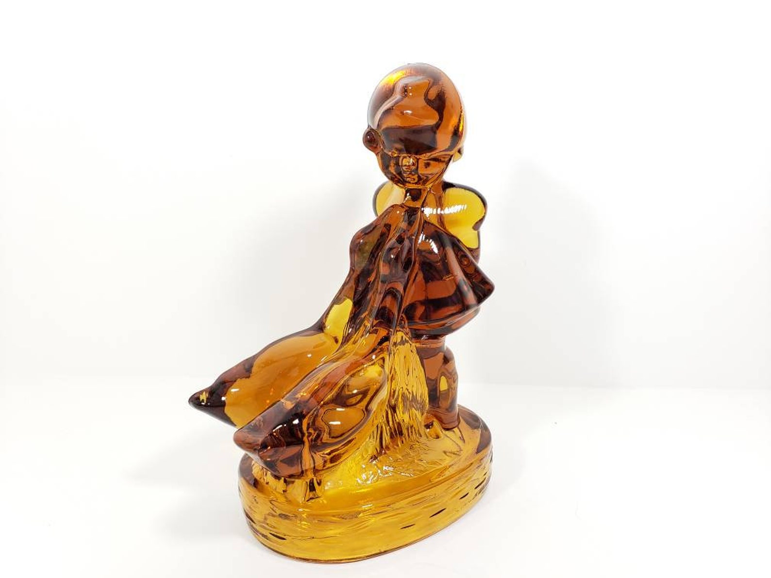 Amber Glass Girl Figurine LE Smith Girl Feeding Geese | Etsy