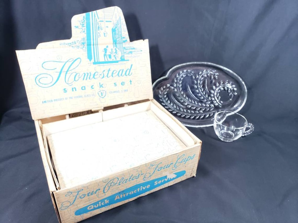 Vintage Federal Glass Homestead Snack Set in Original Box Set | Etsy