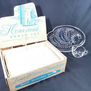 Vintage Federal Glass Homestead Snack Set in Original Box, Set of 4 - Etsy
