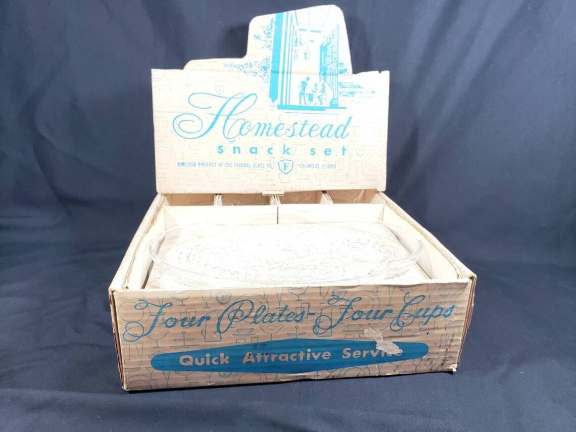Vintage Federal Glass Homestead Snack Set in Original Box Set | Etsy
