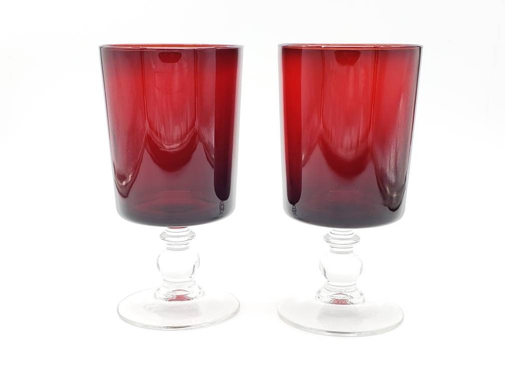 Wine Glasses by Luminarc France Set of 2 Ruby Red Barware - Etsy