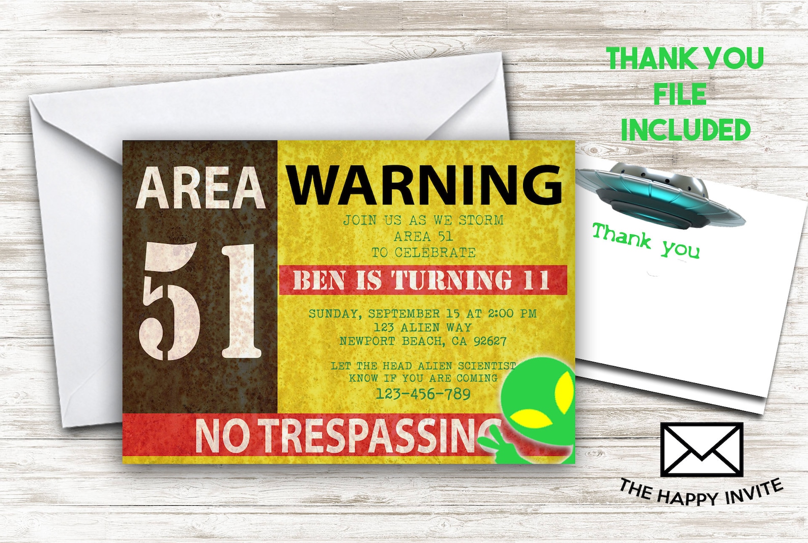 Area 51 Alien Birthday Invite 7x5 Digital Personalized Invitation Top ...